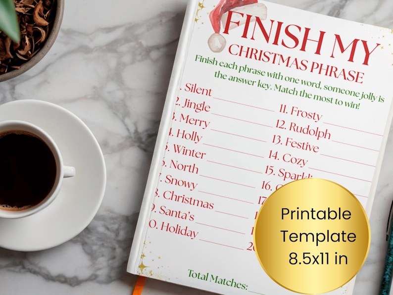 Christmas Finish My Phrase Game | Family Party Printable | Holiday ...