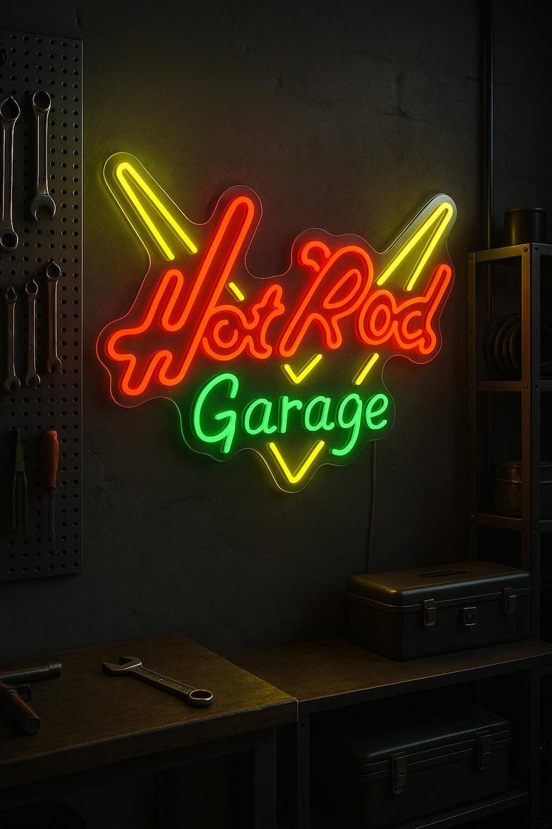 Hot Rod Garage Neon Sign – Custom LED Neon Wall Sign for Auto Garage ...