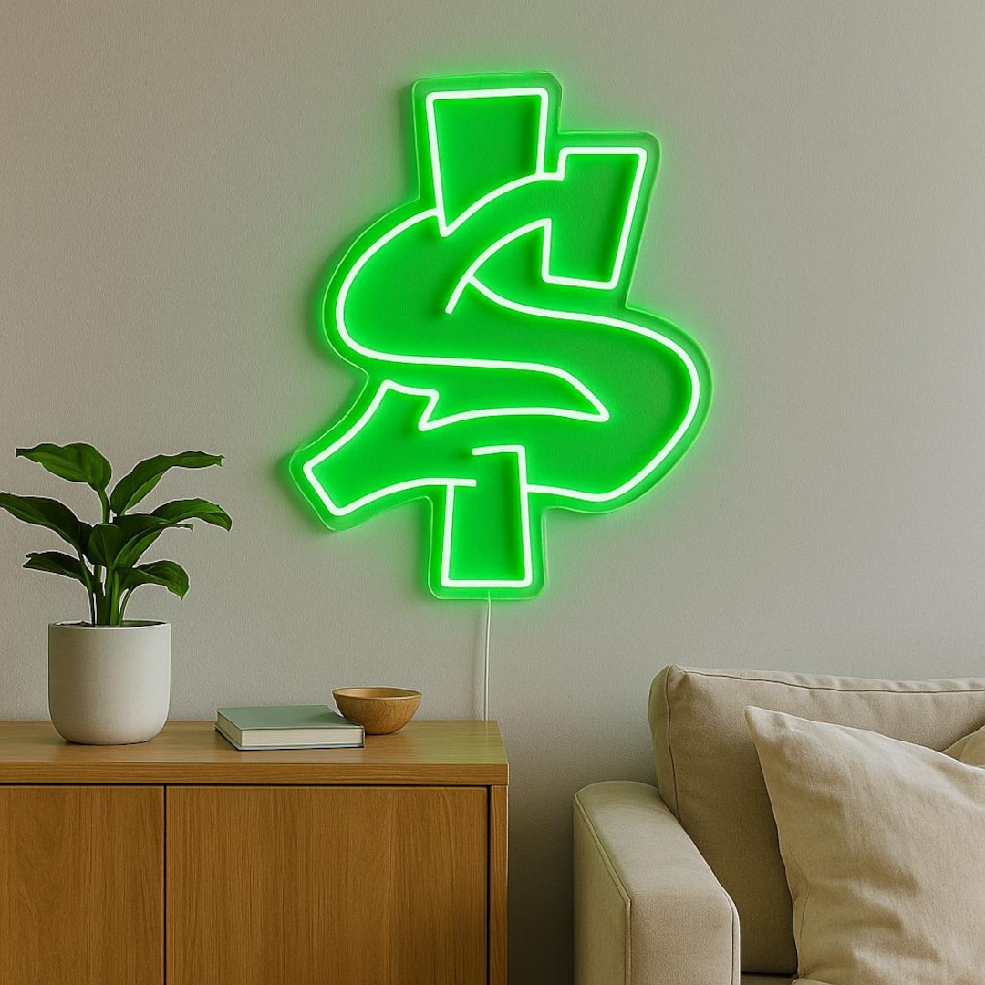 Dollar Sign Neon Light – Modern LED Wall Art for Living Room or Office ...