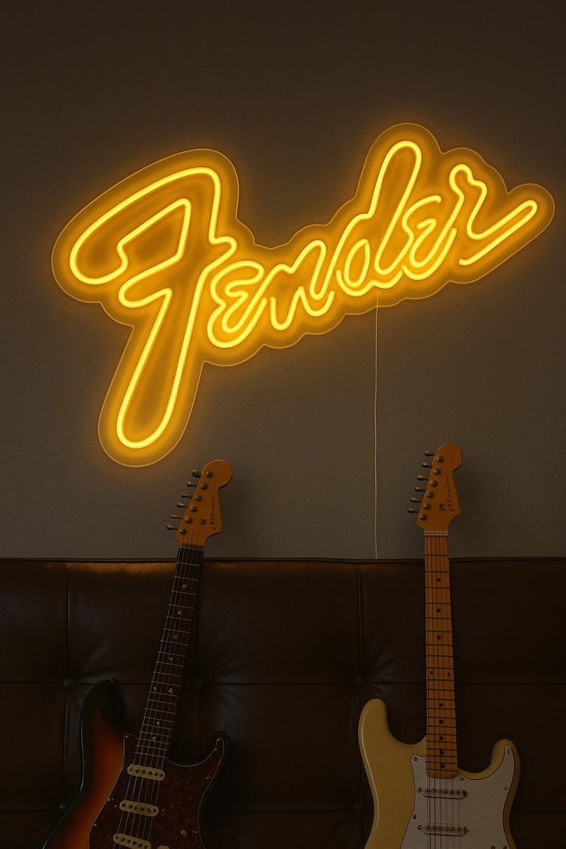 Fender Inspired Neon Sign – Handmade LED Wall Light for Music Studio ...