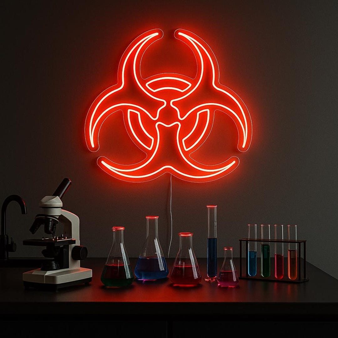 Biohazard Neon Sign – Futuristic Wall Light for Laboratory, Gaming Room ...