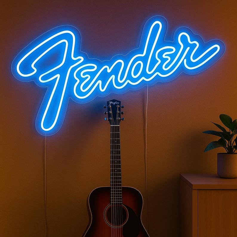 Fender Inspired Neon Sign – Handmade LED Wall Light for Music Studio ...