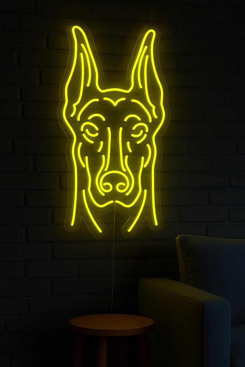 Doberman Neon Sign • Dog Outline LED Light • Guard Dog Wall Art ...