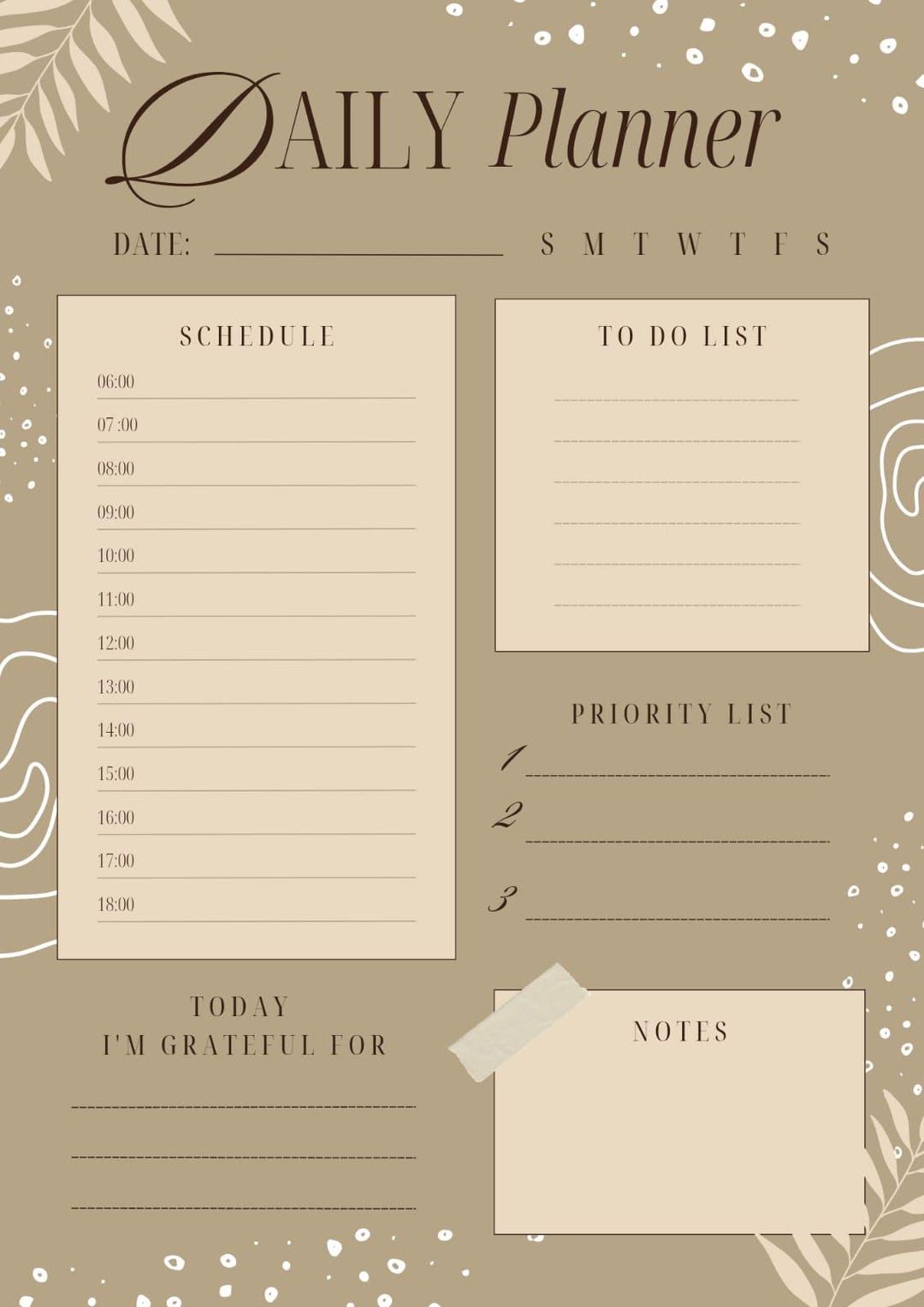 Beige Daily Planner Printable | Schedule, To-do List (PDF) - Etsy