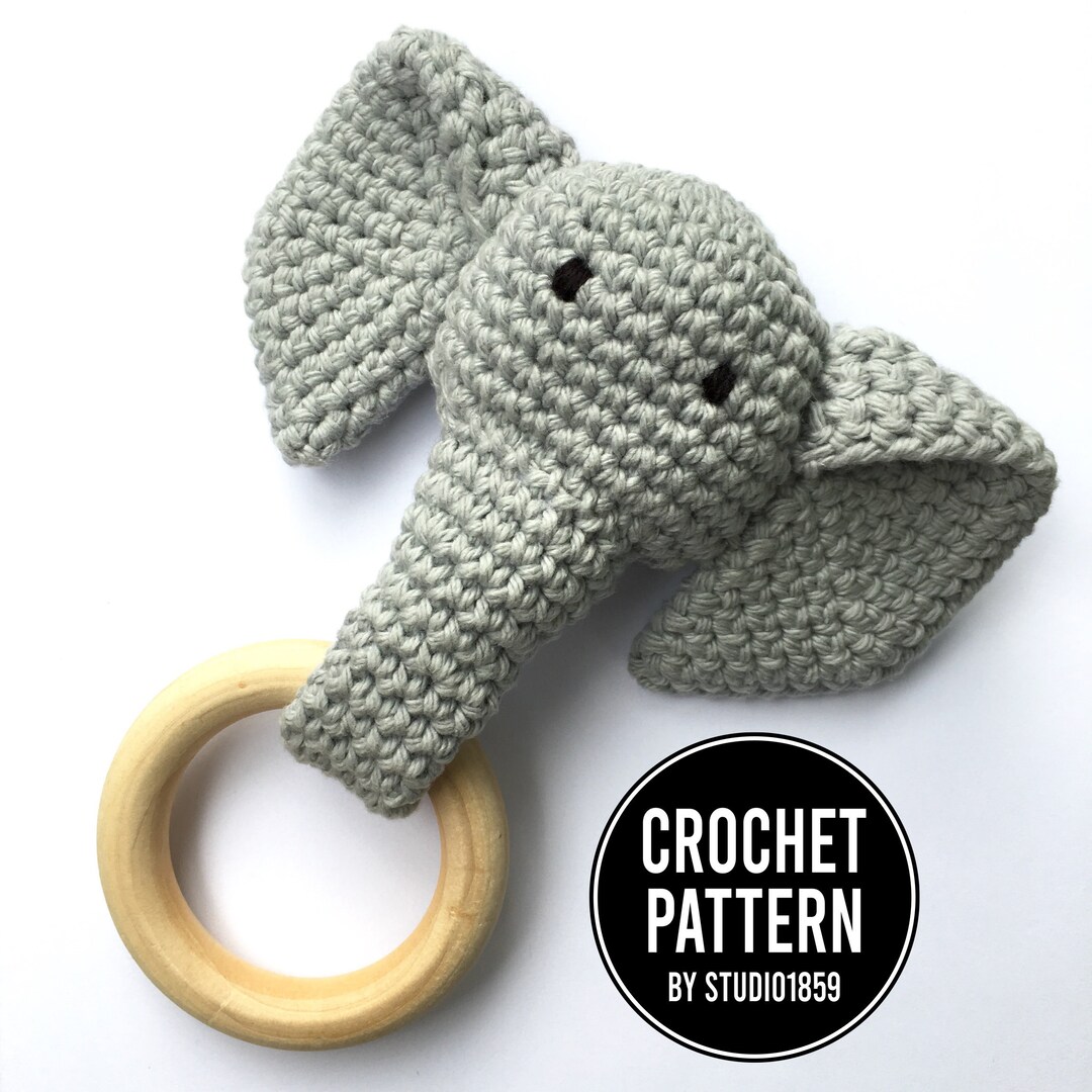 Crochet PATTERN ONLY PDF Download - Grey Crochet Elephant Teething Ring ...