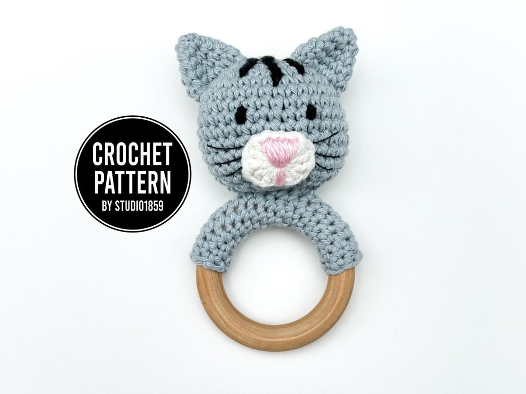Crochet PATTERN ONLY - Crochet Kitty Teething Ring / Wood Teether Toy ...