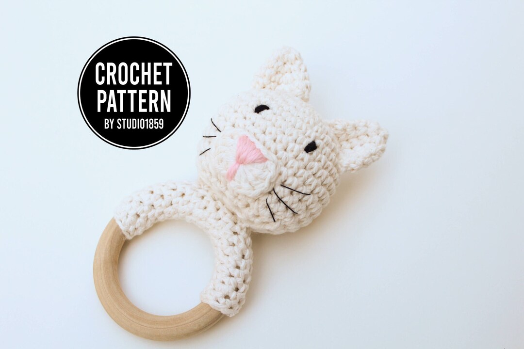 Crochet PATTERN ONLY - Crochet Kitty Teething Ring / Wood Teether Toy ...