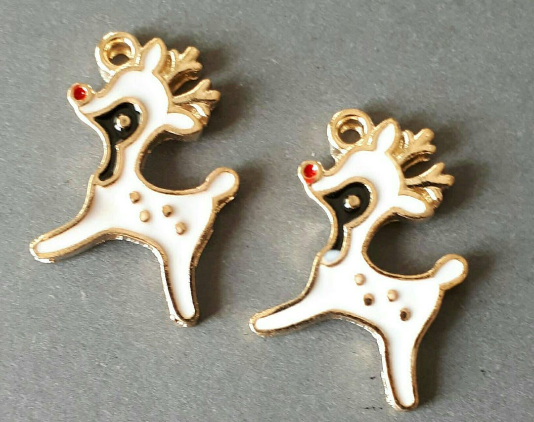 4pcs-gold Tone Enamel White Deer Charm-more Colors - Etsy
