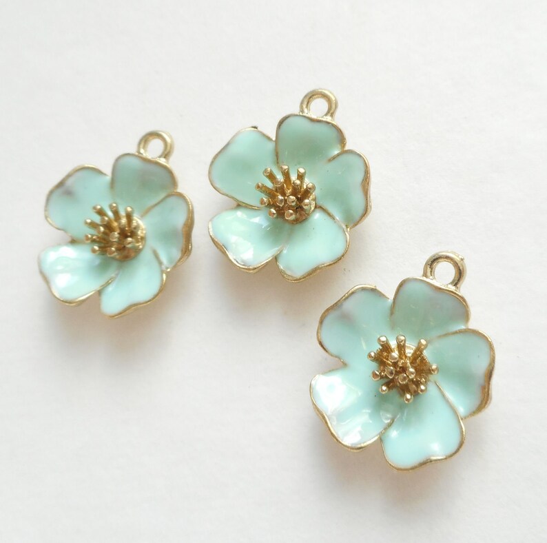 4pcs-3d Gold Tone Enamel Blue Flower Charm, DIY Minimalist Earrings ...