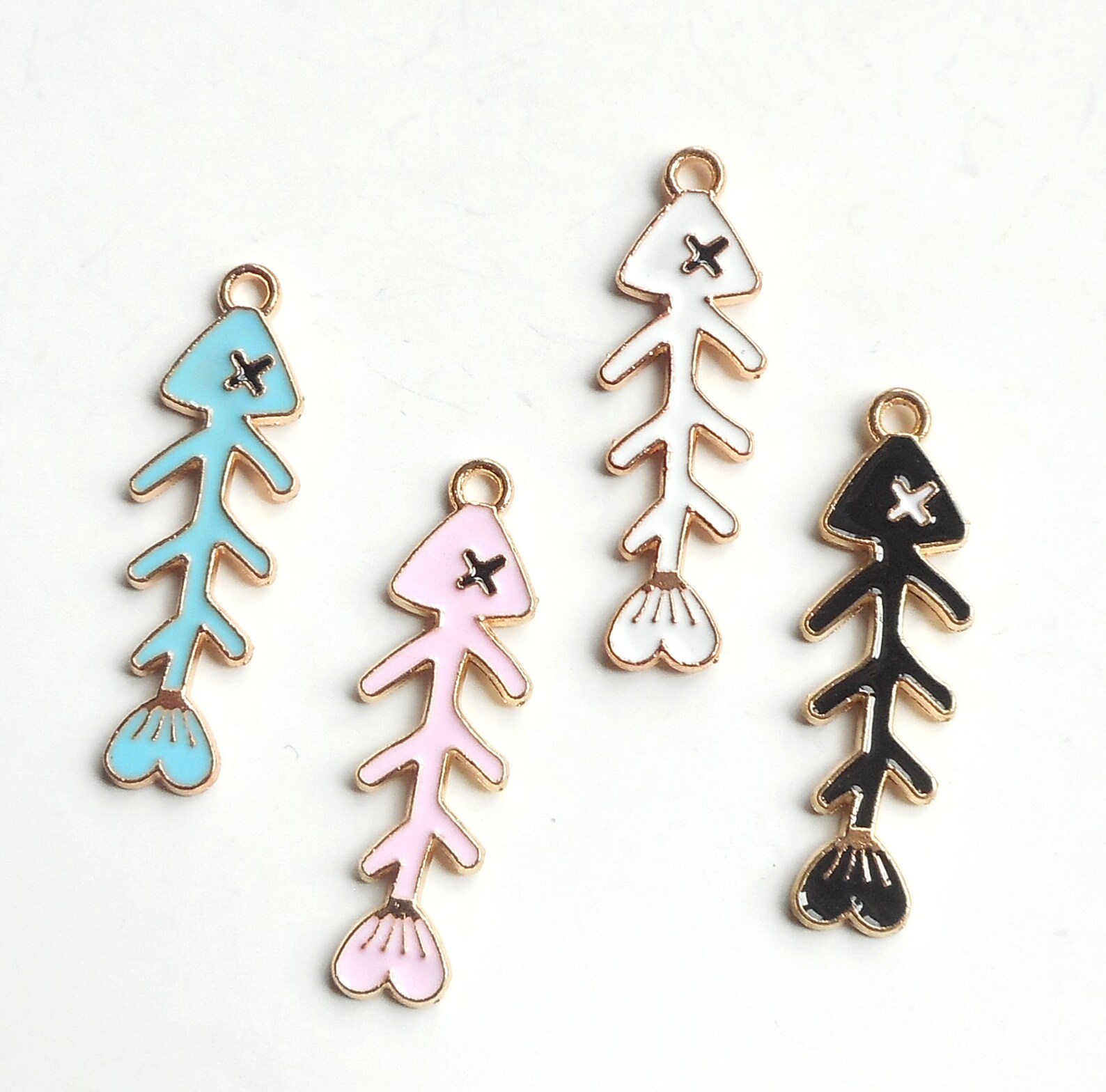 5pcs-1.5" Gold Tone Enamel Black Fish Bone Charm-more Colors - Etsy