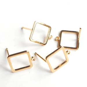 Brass Square Earing Post Brass Square Earring Stud 18K - Etsy