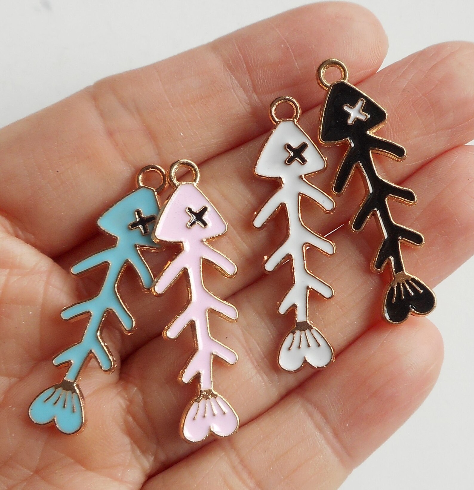 5pcs-1.5" Gold Tone Enamel Black Fish Bone Charm-more Colors - Etsy