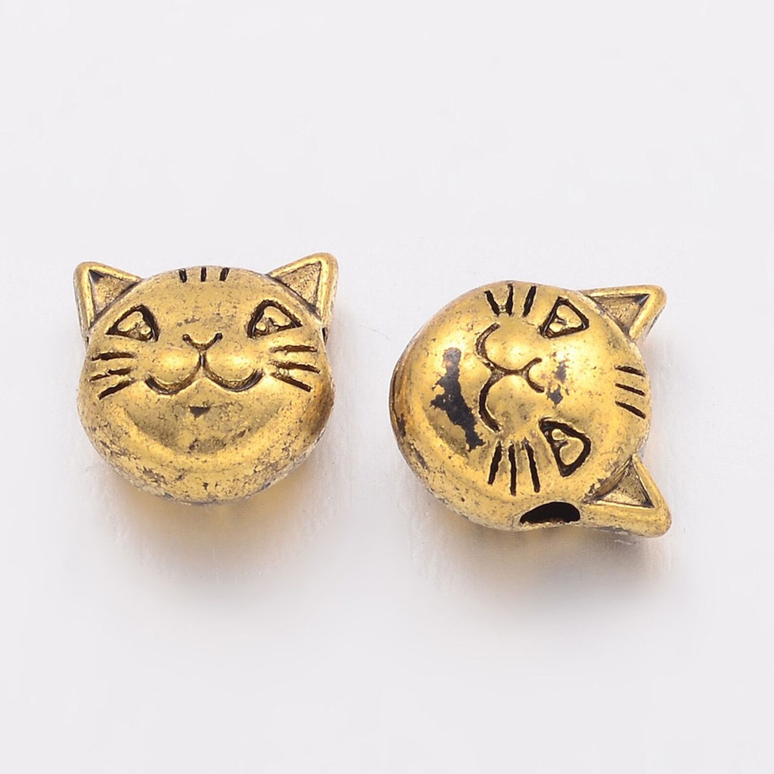 5pcs-silver Tone Cat Head Metal Beads, Animal Space Beads for Jewelry ...