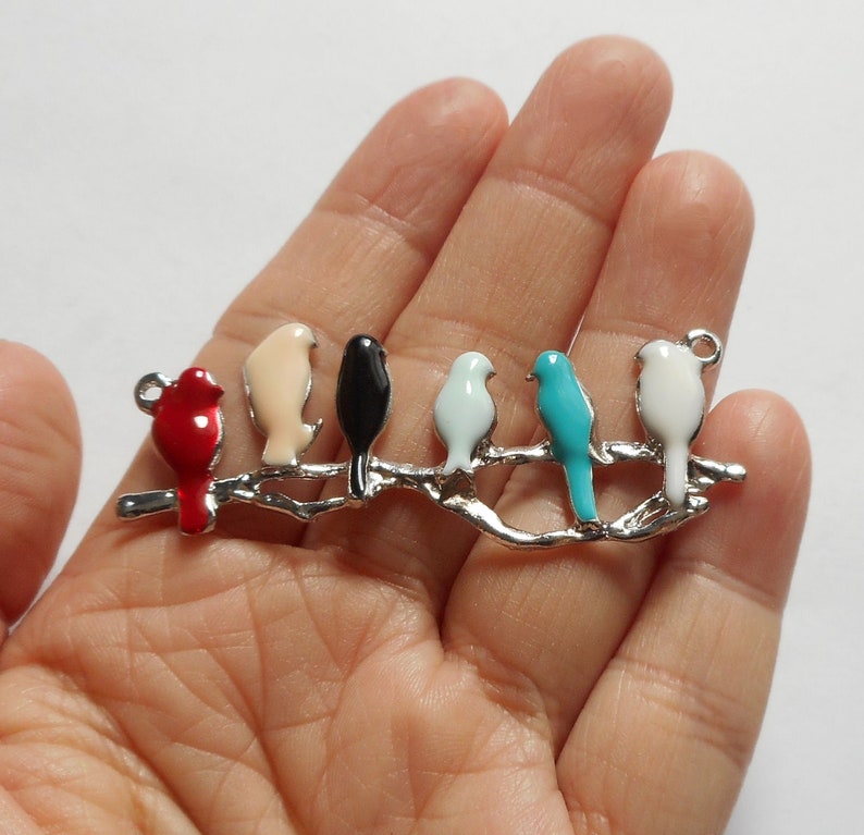 1pc-2.5 Silver Tone Colorful Enamel Bird Pendant-2 Loop - Etsy