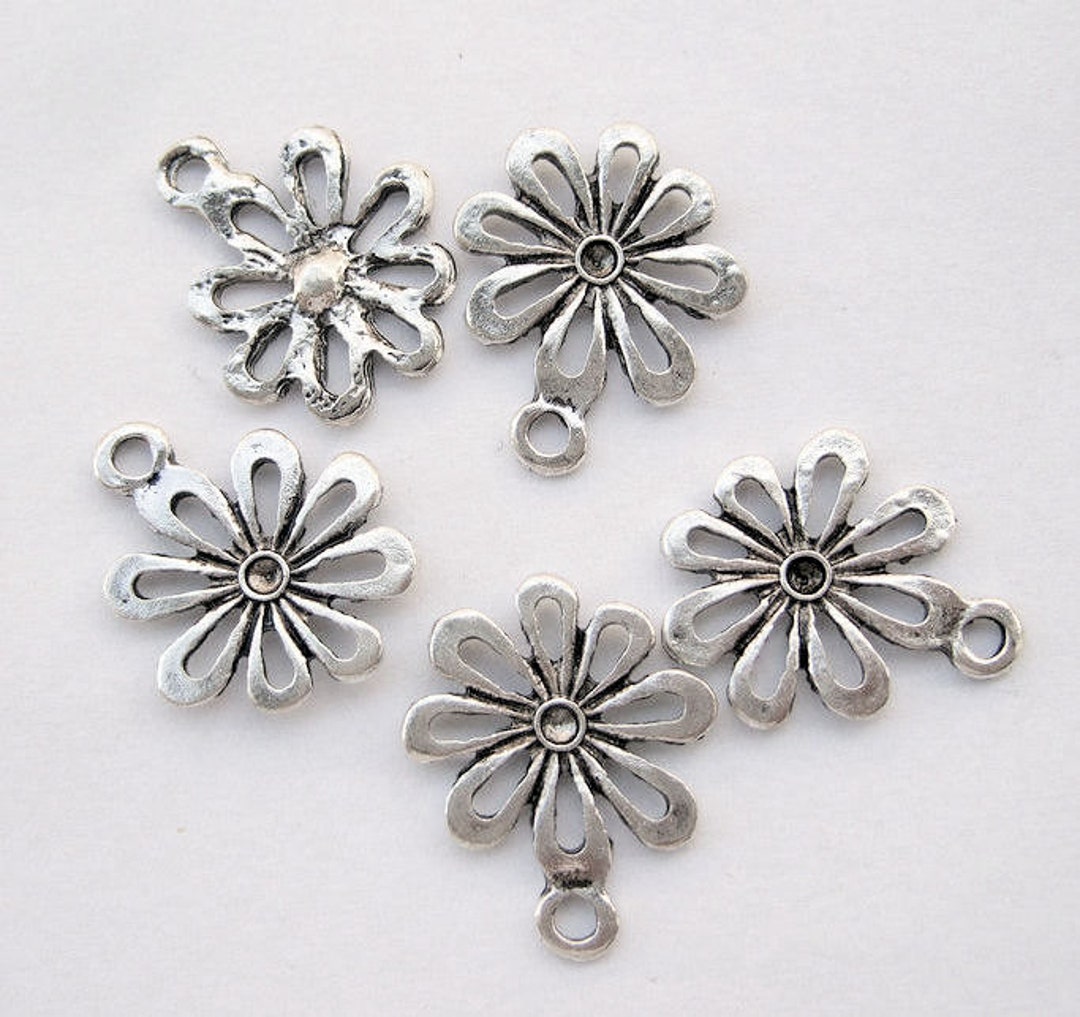 8pcs-silver Tone Filigree Daisy Flower Charm - Etsy