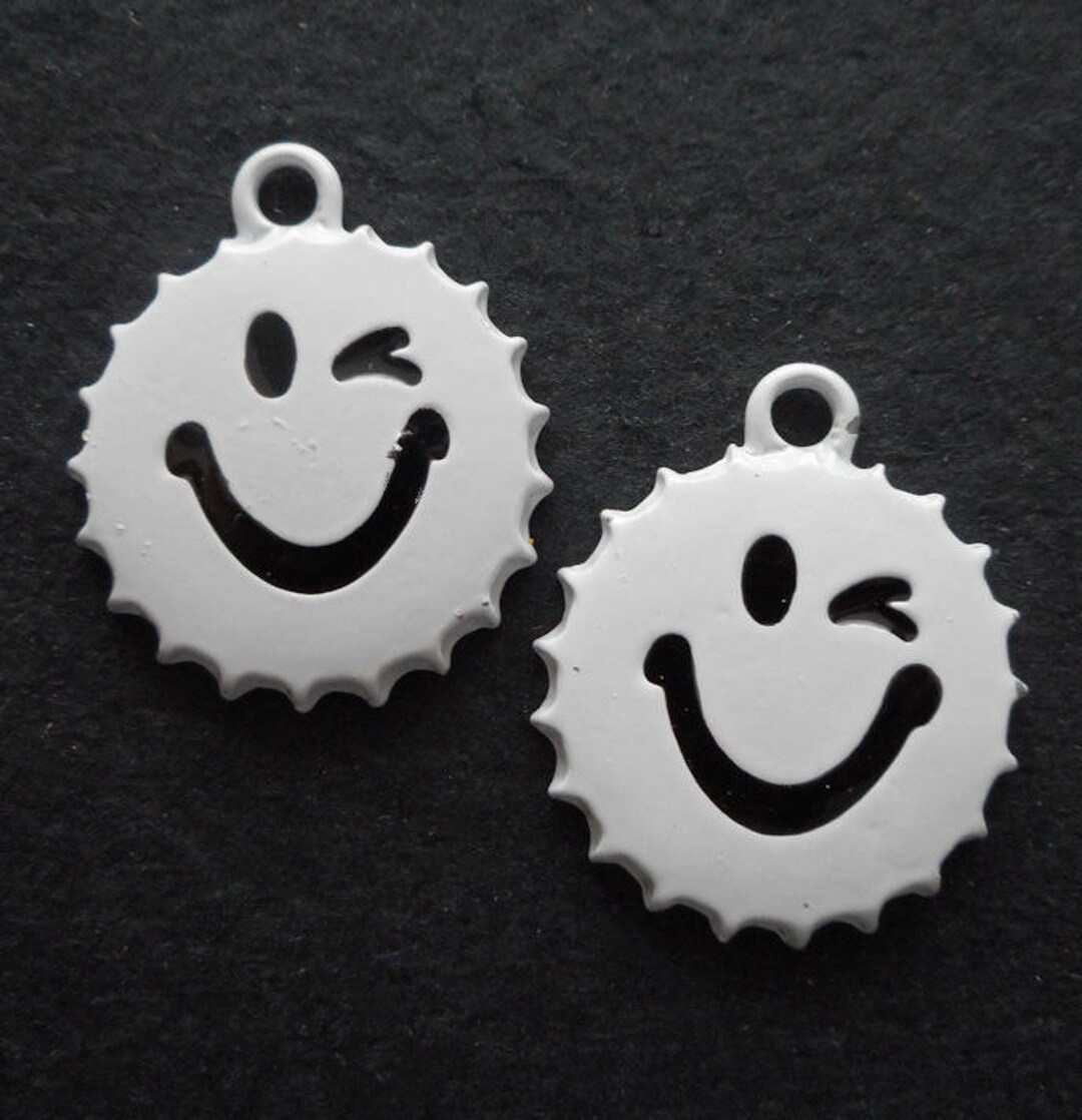 2pcs-1" White Bottle Cap Charm- Emoticon Charms, Emoji Charms-white ...