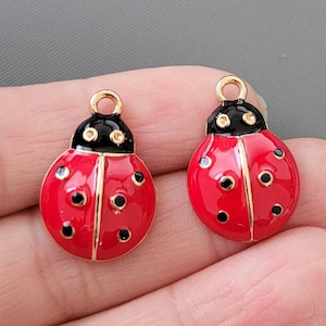 4pcs-gold Tone Red Enamel Ladybug Charm, Red Ladybug Charms, Garden ...