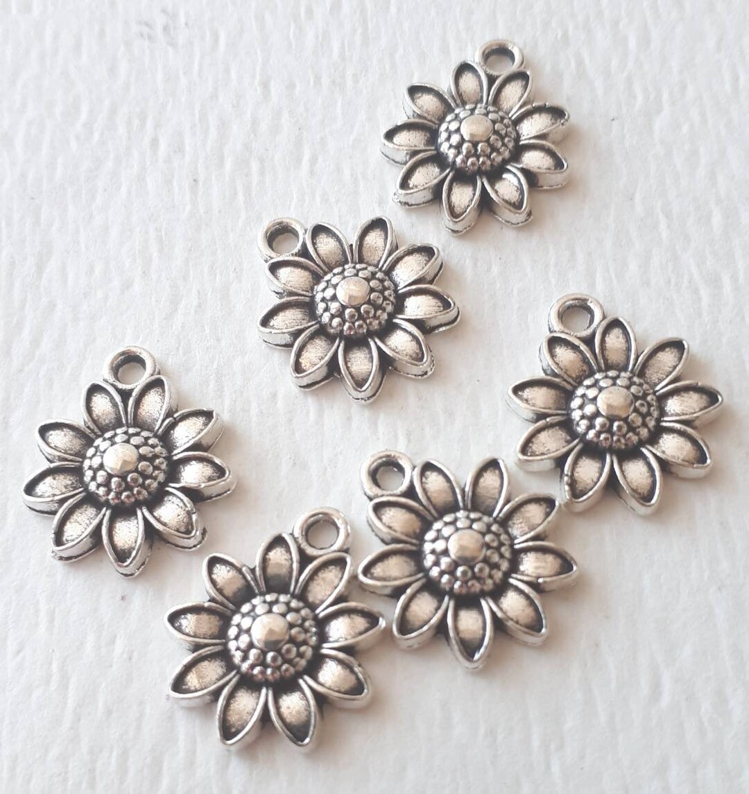 10pcs-silver Tone Daisy Flower Charm,garden Charm,park Charm - Etsy