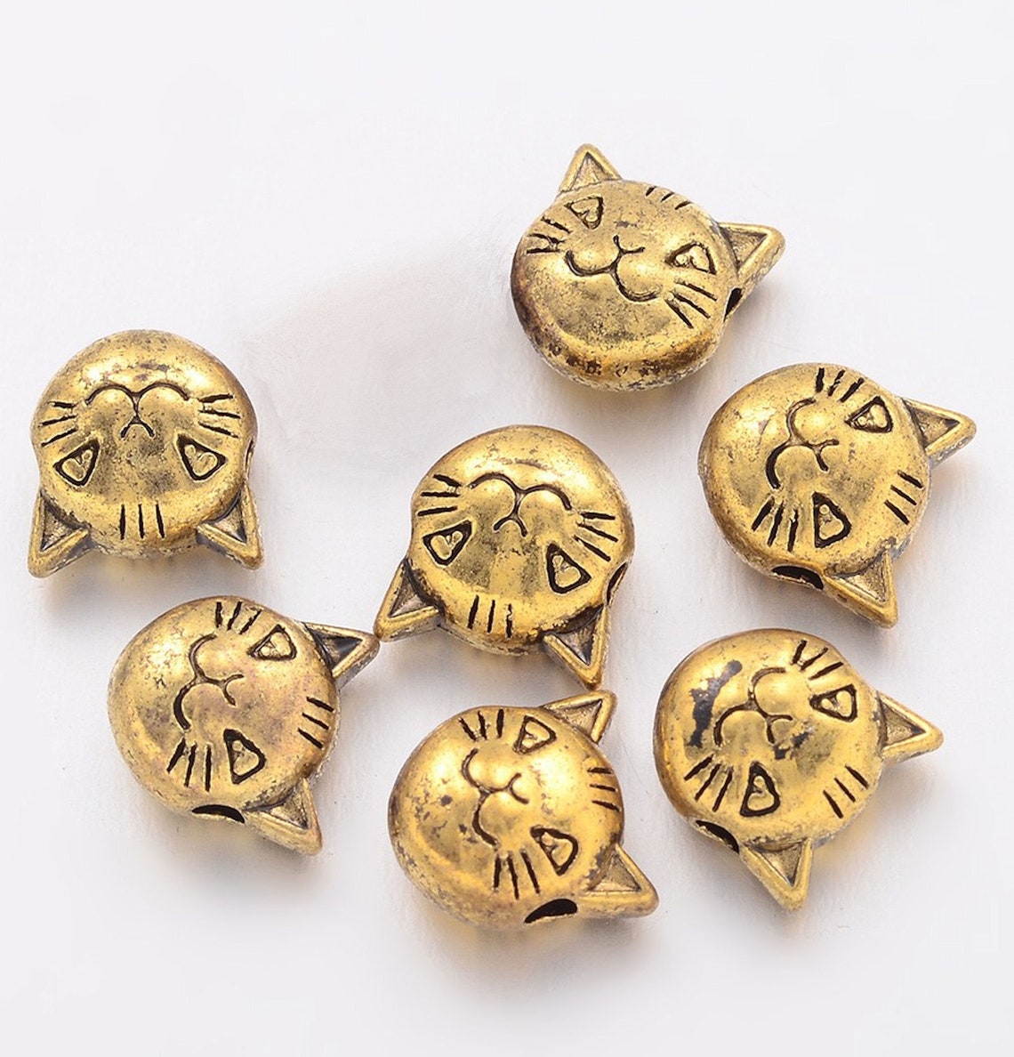 5pcs-silver Tone Cat Head Metal Beads, Animal Space Beads for Jewelry ...