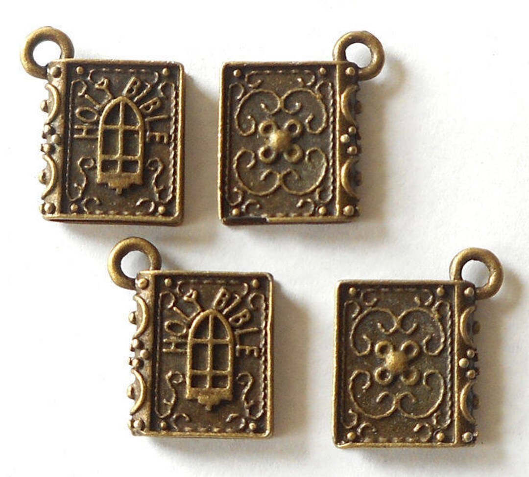 6pcs-2 Sided Holy Bible Charm-antique Brass Tone Book Charm - Etsy