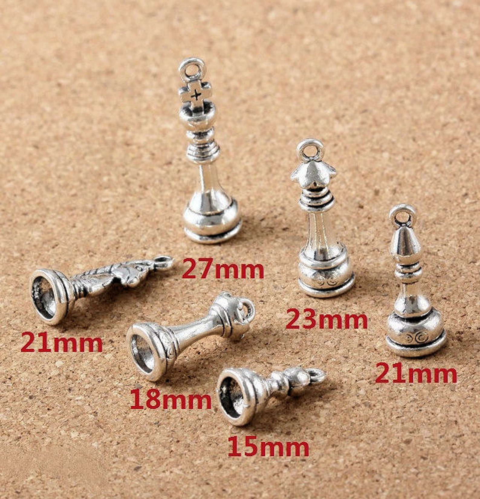 1 Set-3d Silver Chess Charm-antique Silver Tone Chess Charm - Etsy