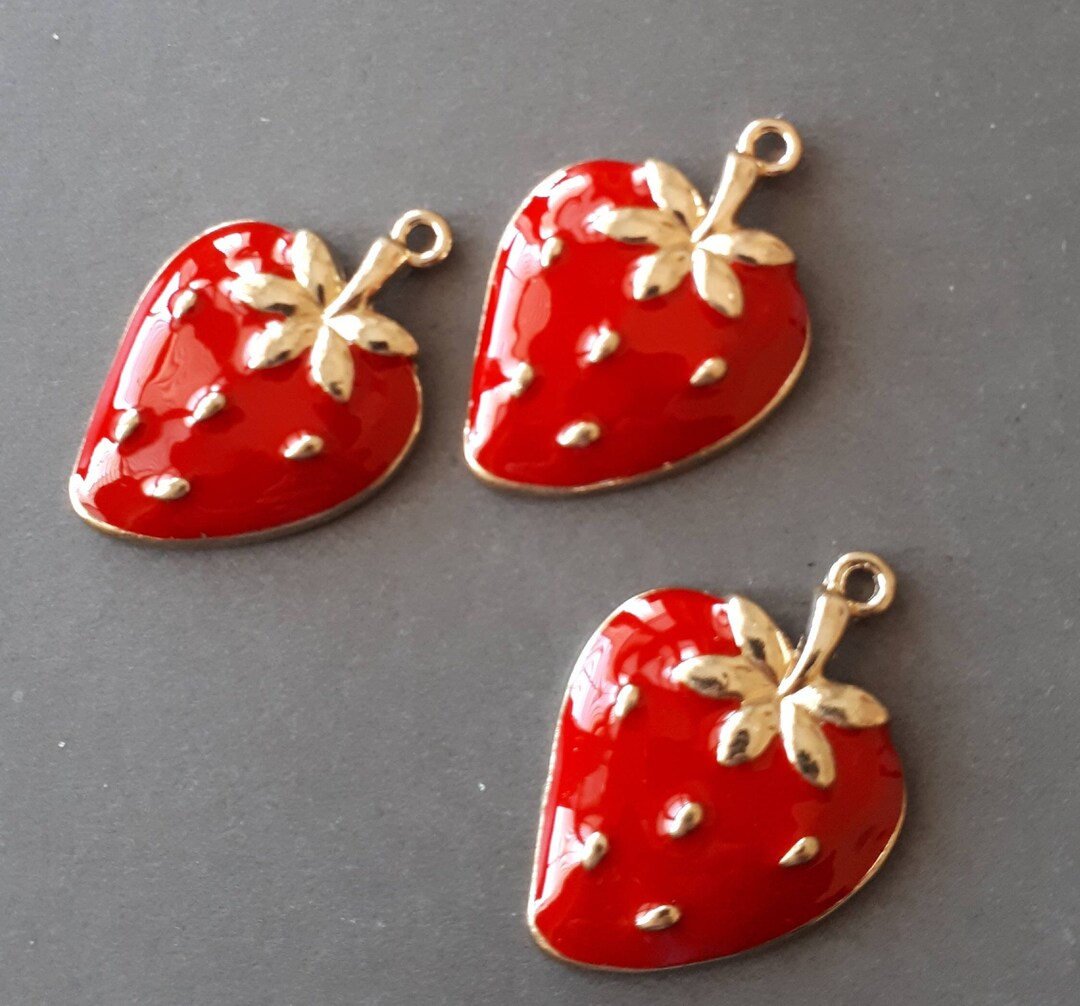 4pcs-gold Tone Enamel Red Strawberry Charm, Fruit Charm-more Colors - Etsy
