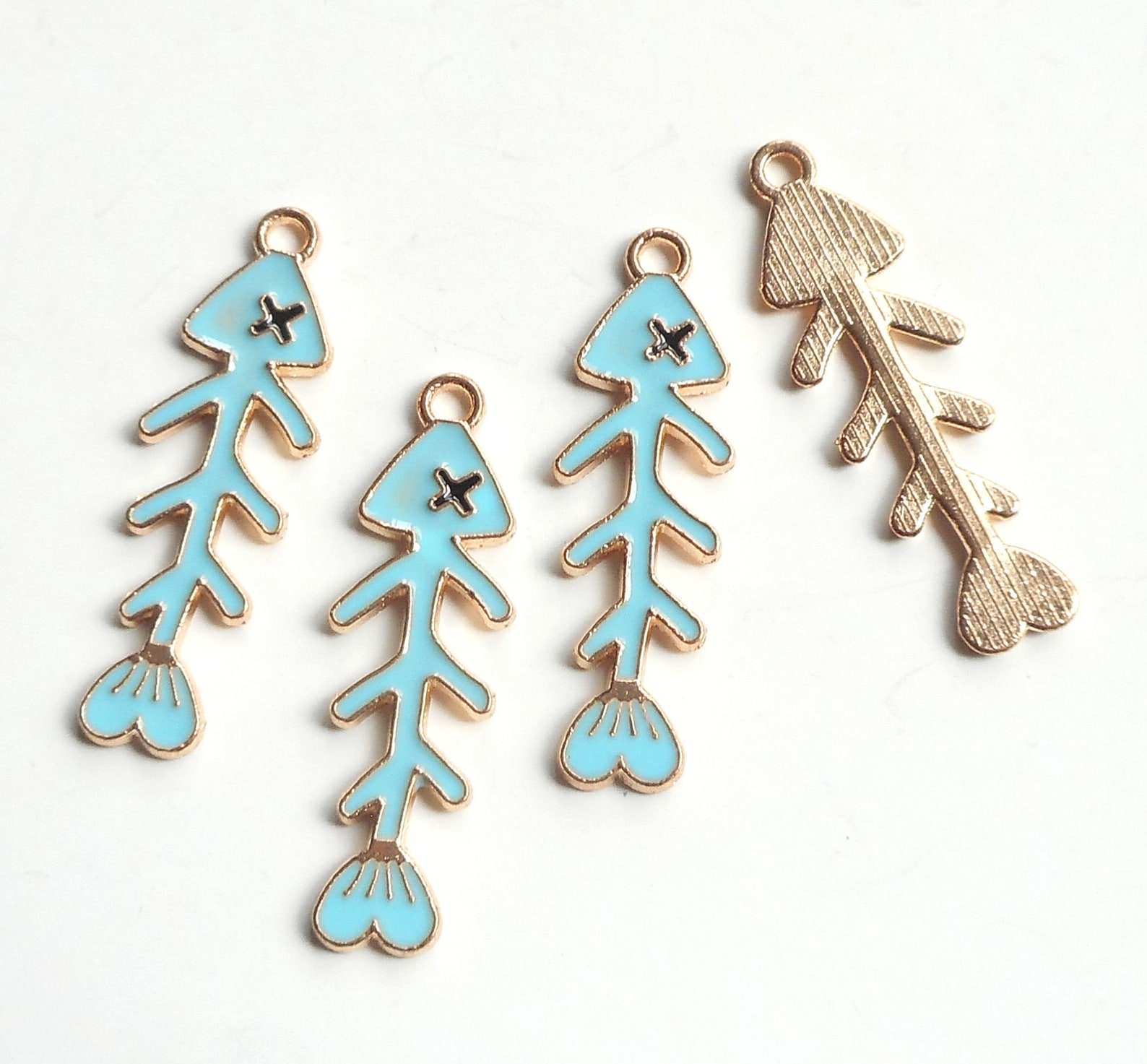 5pcs-1.5" Gold Tone Enamel Black Fish Bone Charm-more Colors - Etsy