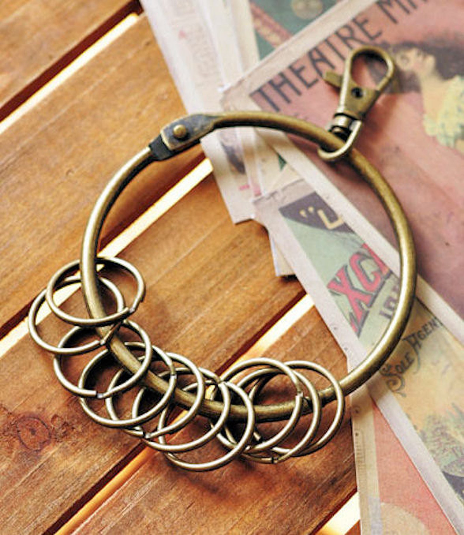 3.5" Large Ring of Antique Bronze Tone Metal Keys W/lobster Clasp Charm ...