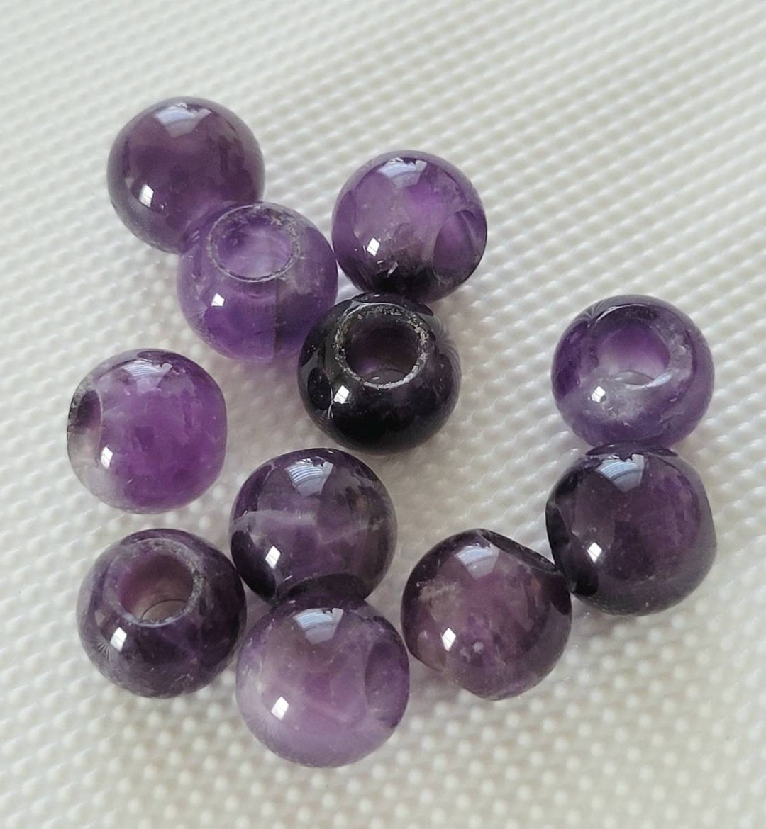 4pcs-5mm Big Hole Beads-12mm Natural Amethyst Gemstone European Style ...