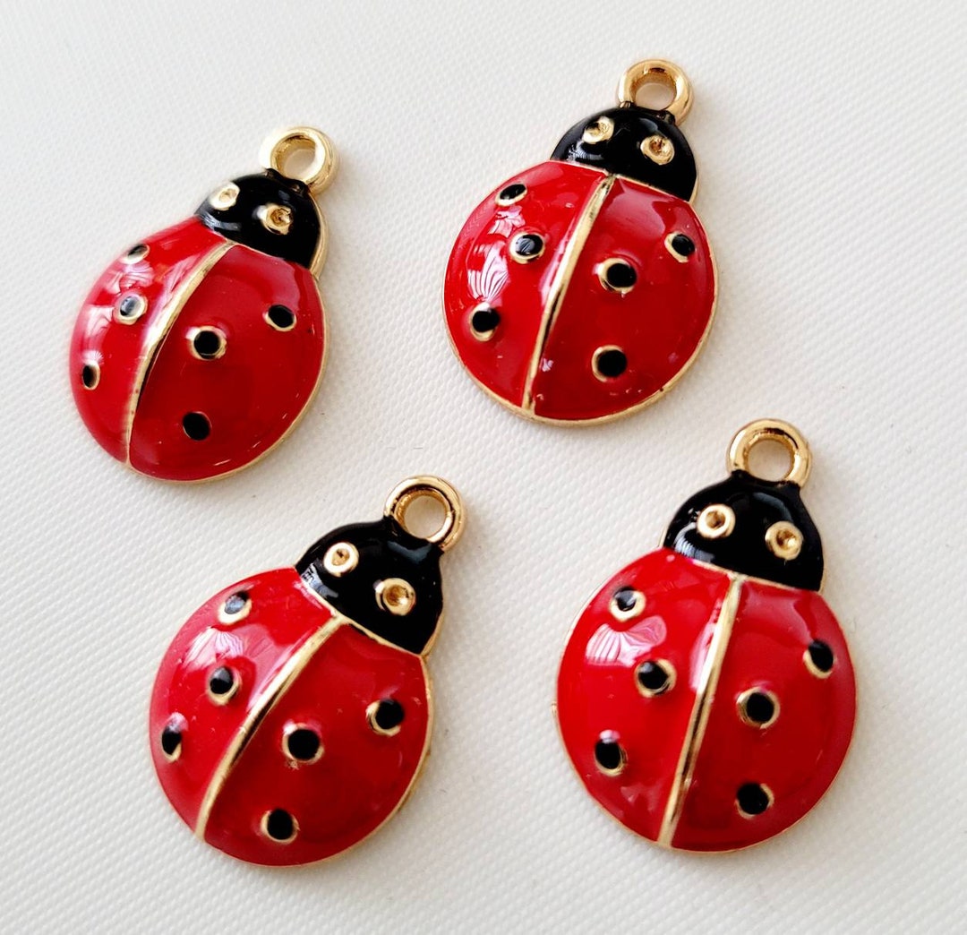 4pcs-gold Tone Red Enamel Ladybug Charm, Red Ladybug Charms, Garden ...