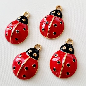 4pcs-gold Tone Red Enamel Ladybug Charm, Red Ladybug Charms, Garden ...