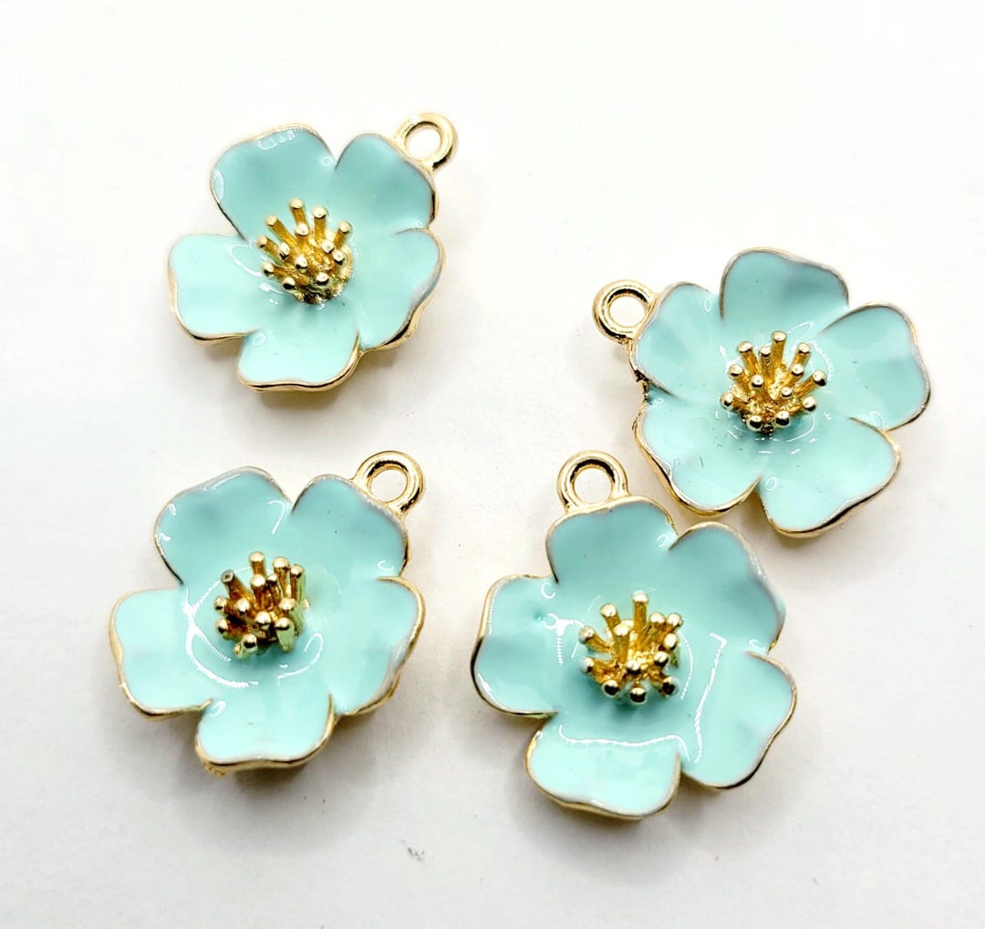 4pcs-3d Gold Tone Enamel Blue Flower Charm, DIY Minimalist Earrings ...