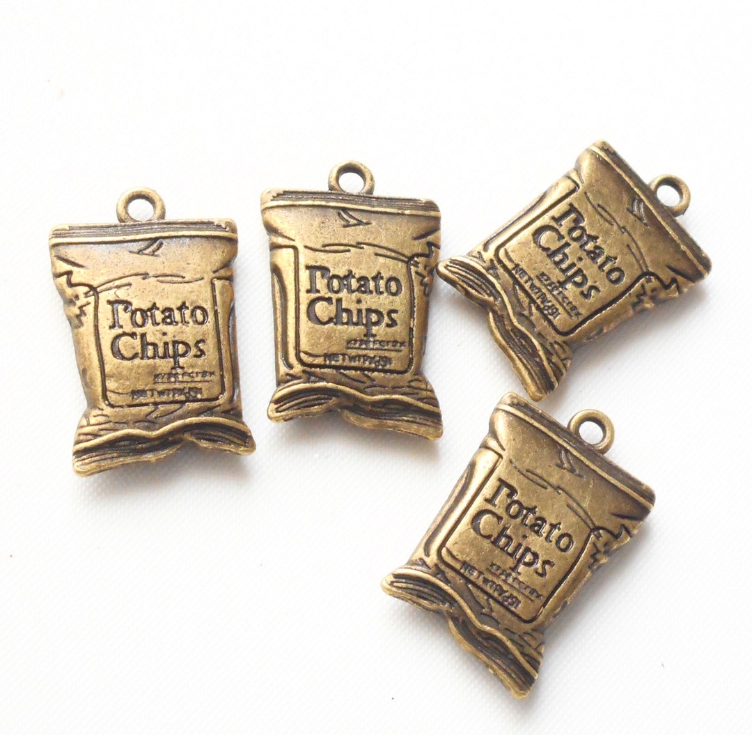 2pcs-2 Sided Bronze Tone Potato Chips Charm Bag Charmsnack - Etsy