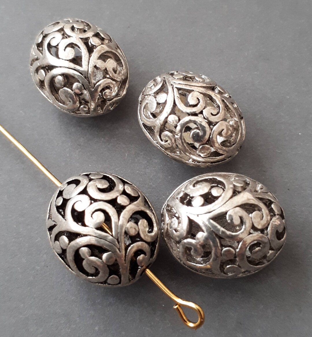 4pcs-16mmx14mm Filigree Antique Silver Oval Beads, Tibetan Silver DIY ...
