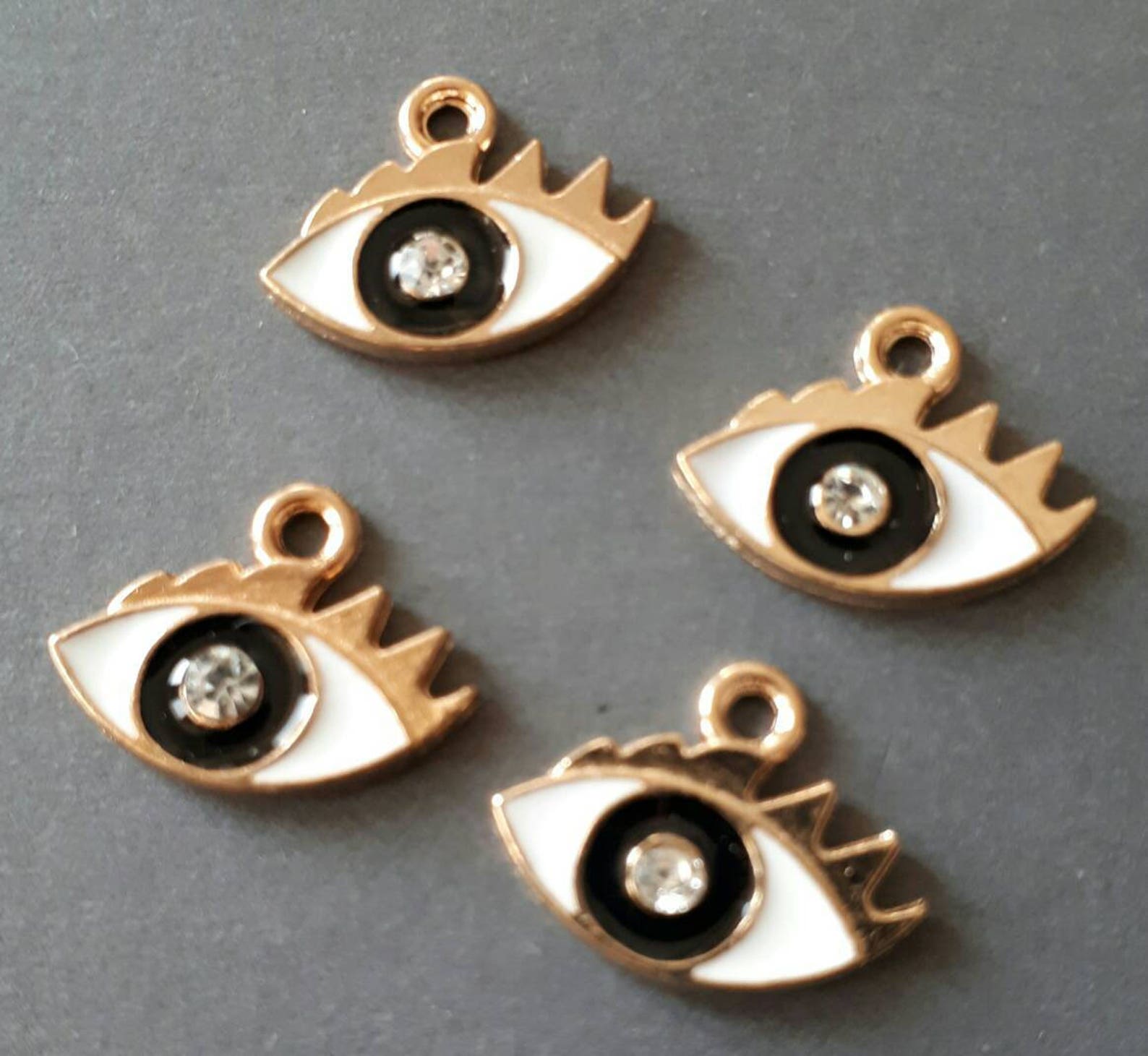 6pcs-gold Tone Eye Charm W/ Rhinestone enamel Eye Charm - Etsy