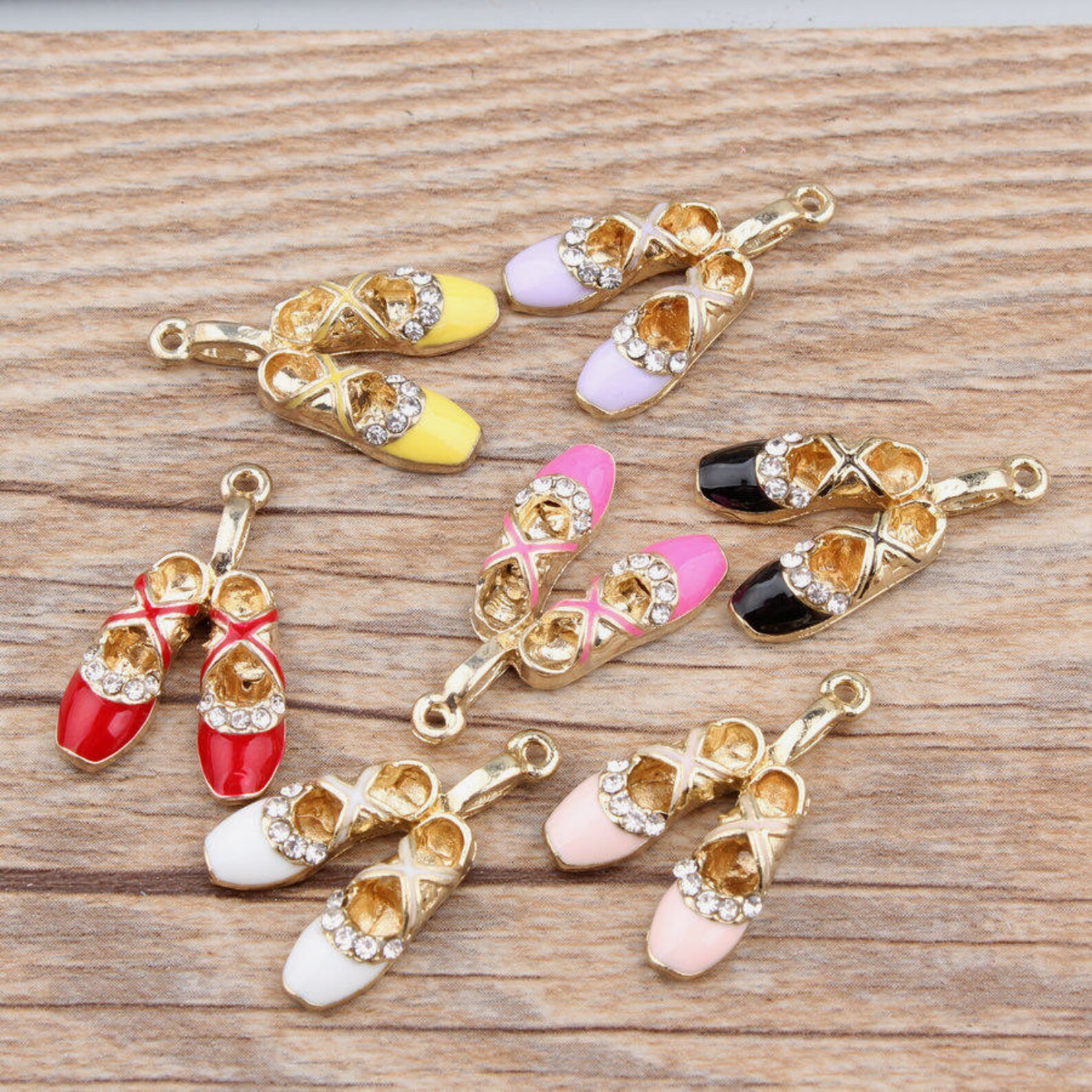 2 Pairs-1.25 Crystal Ballet Shoes Charm-enamel Charm W/ - Etsy