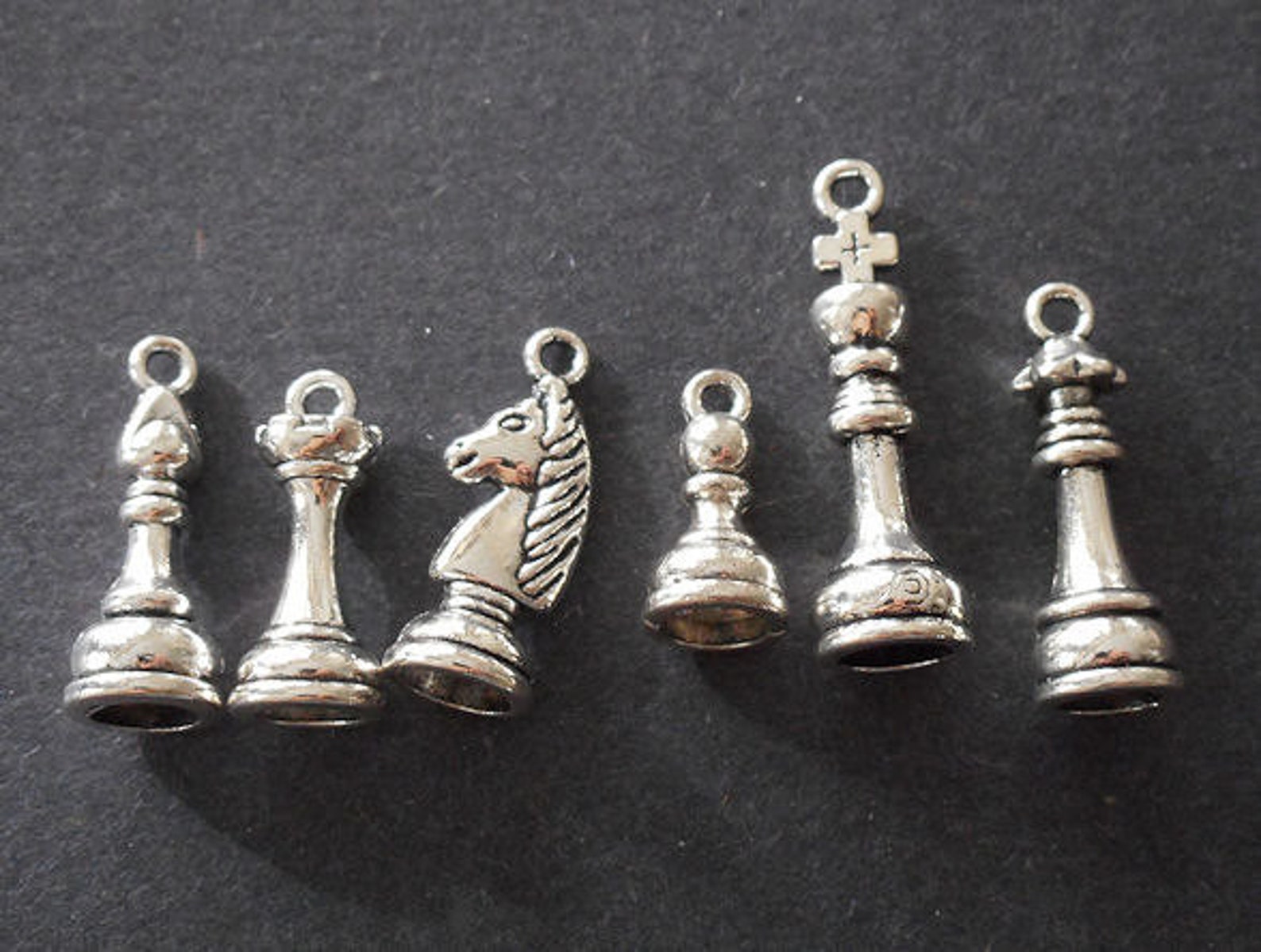 1 Set-3d Silver Chess Charm-antique Silver Tone Chess Charm - Etsy
