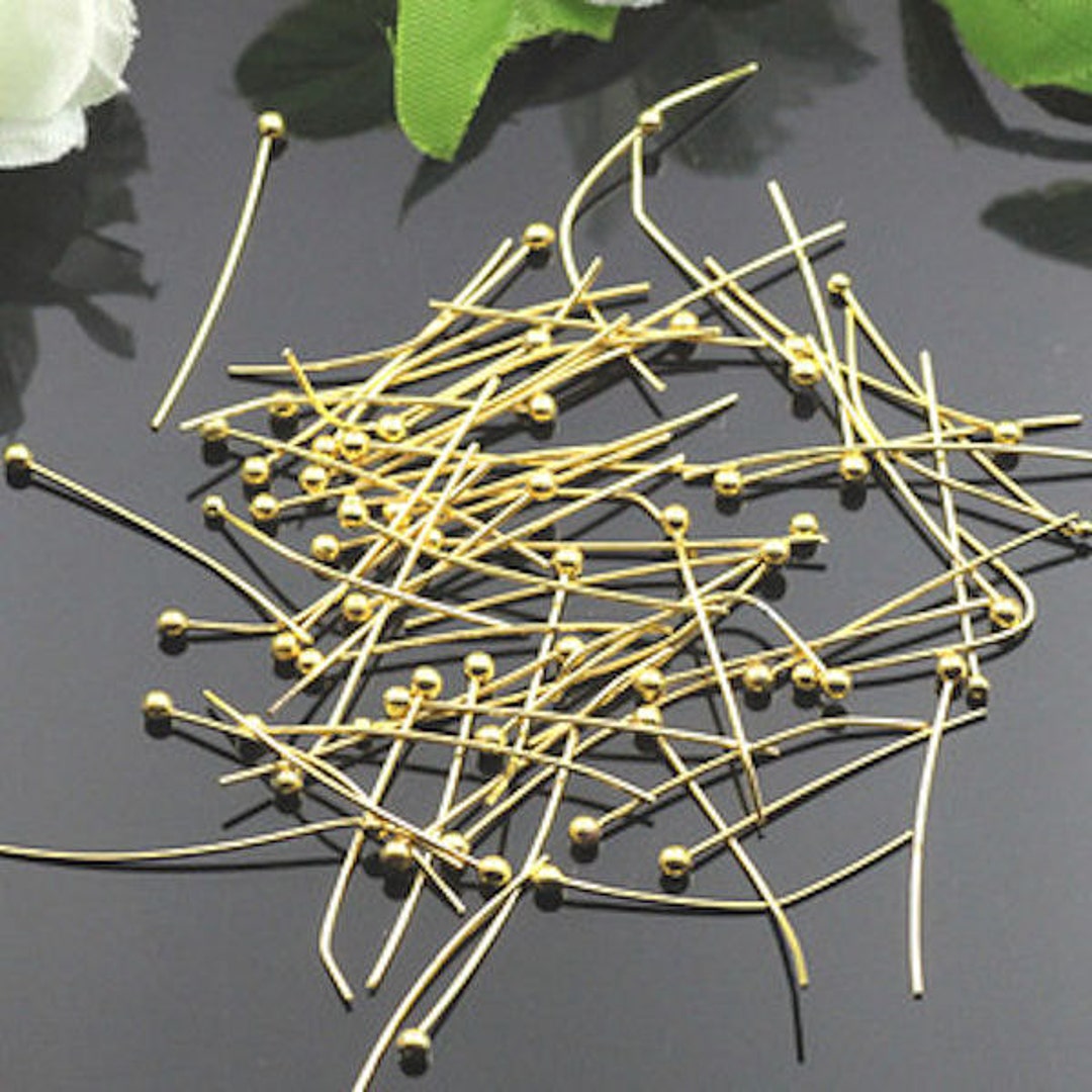 100pcs-15mm Golden Tone Round Head Pins, DIY Jewelry Findings, Earring ...