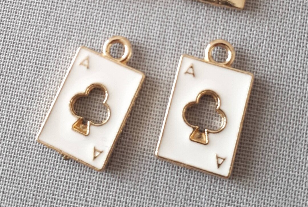 6pcs- Gold Tone Enamel White Poker Card Charm, DIY Minimalist Earrings ...
