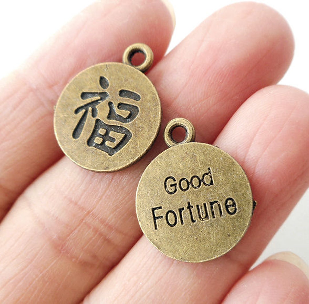 6pcs-good Fortune Charm-2 Sided Bronze Tone Round Tag Charm, Chinese ...