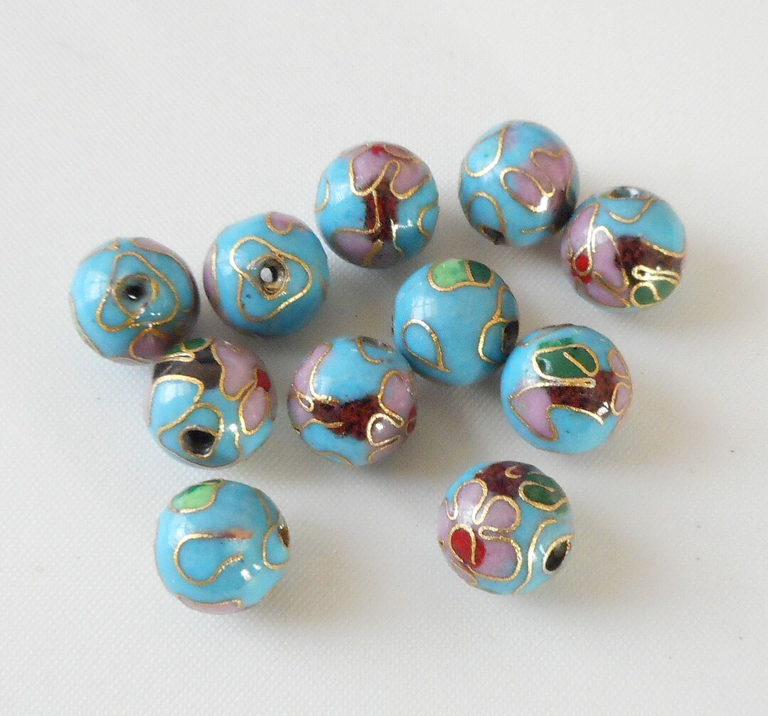 4pcs-10mm Light Blue Pink Cloisonne Floral Beads, Beads for Earrings ...