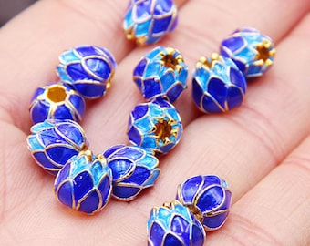 8mm Cloisonne Bead Flower Lotus Bead DIY Beads Blue Enamel - Etsy