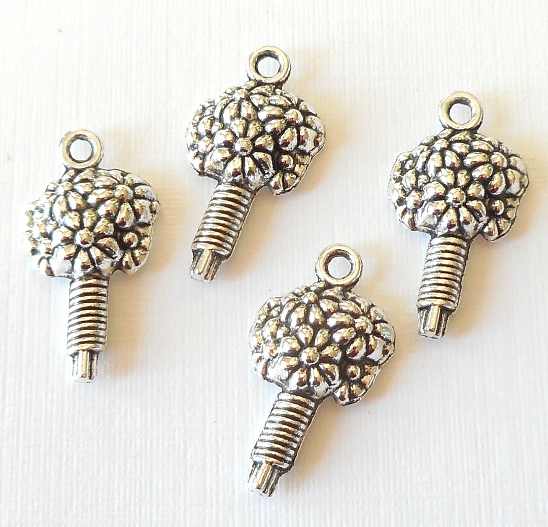 6pcs racimo de tono plateado de encanto de flores-ramo de tono plateado ...