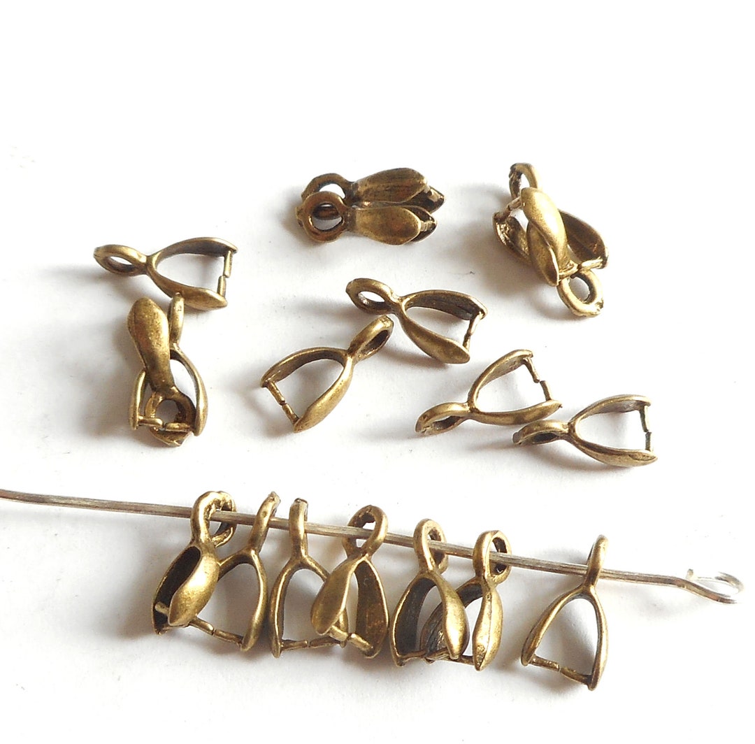 20pcs-1 Loop Bronze Tone Pinch Bail, Charm Pinch Bails, Small Pendant ...