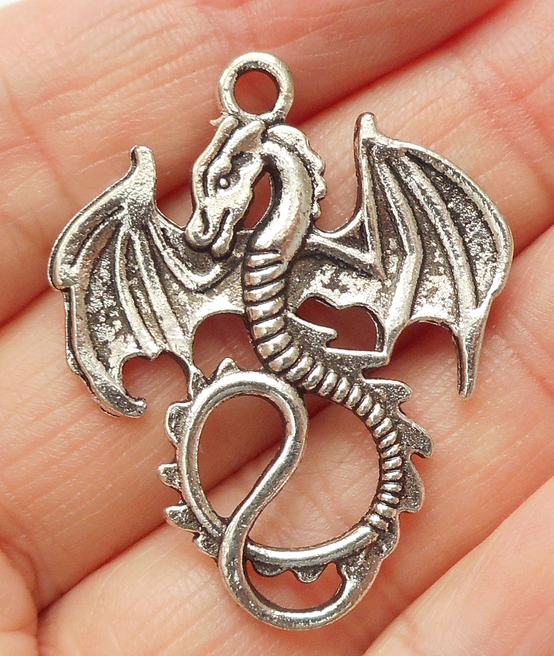 2pcs-1.5 Silver Tone Dragon Charm Pendant-silver Tone Dragon Pendant - Etsy