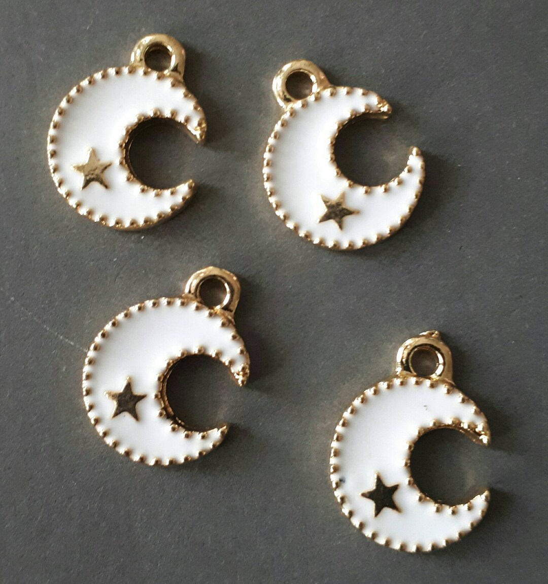 6pcs-moon Charm, Gold Tone White Enamel, Moon Star Charm - Etsy