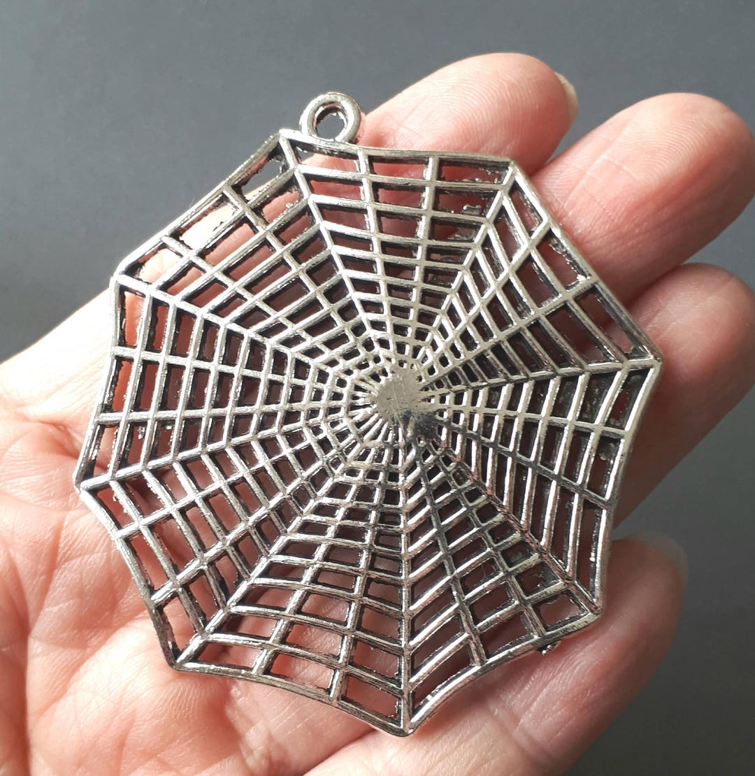 2.5 Spider Web Pendant-antique Silver Tone Spiderweb Charm Pendant - Etsy