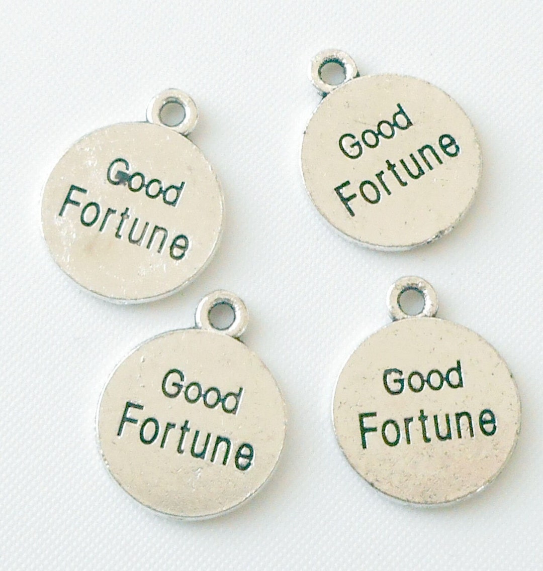 6pcs-good Fortune Charm-2 Sided Silver Tone Round Tag Charm, Chinese ...