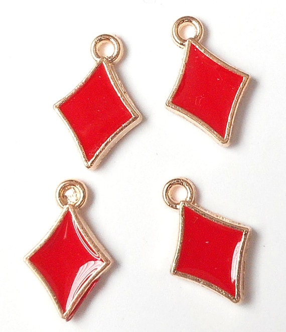10pcs-gold tone enamel red diamond charm enamel poker | Etsy