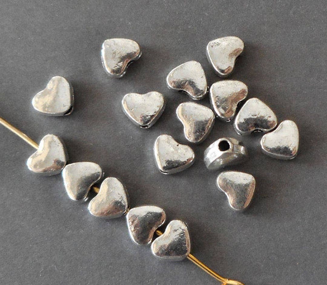 20pcs-5mmx4mm-small Silver Heart Beads, Antique Silver Tone Space Beads ...